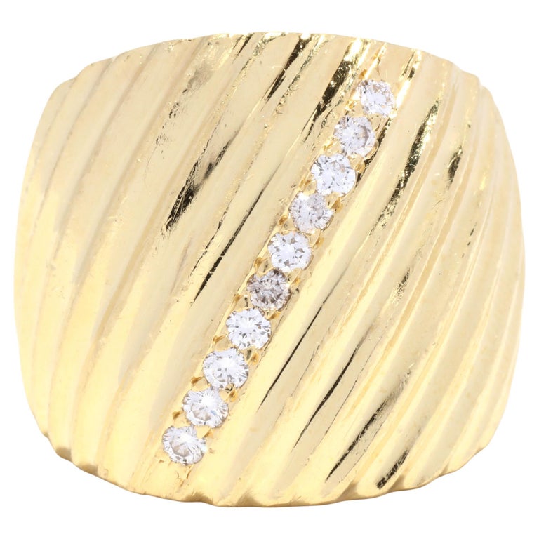 Heavy Wide Diamond Ridged Ring, 18K Yellow Gold, Ring Size 5.75 For ...