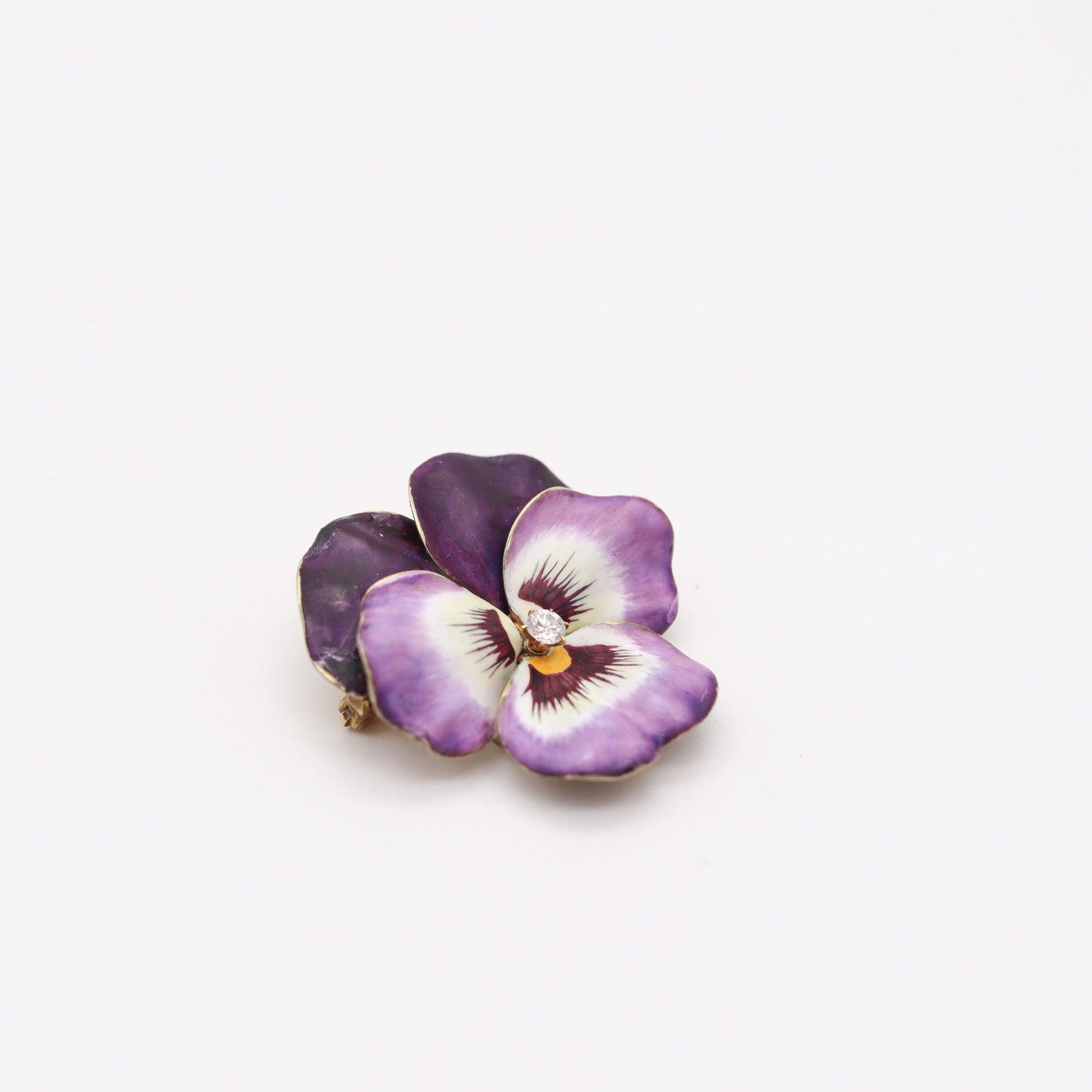 HEDGE and CO. 1900 Art Nouveau Purple Enamel Pansy Brooch In 14Kt Gold ...