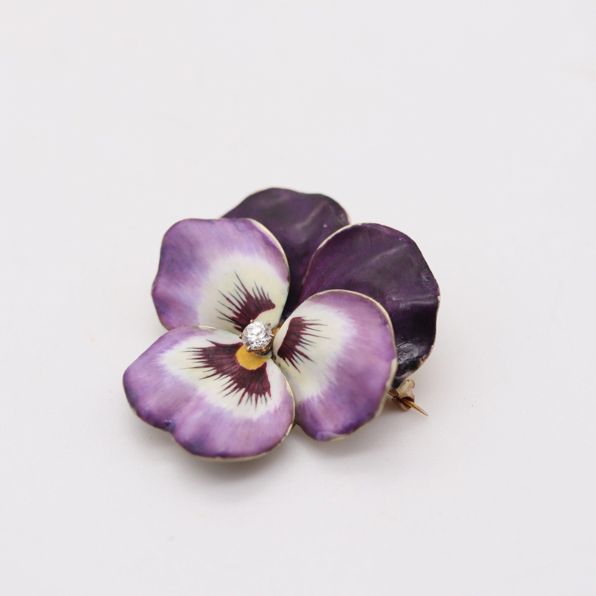 HEDGE and CO. 1900 Art Nouveau Purple Enamel Pansy Brooch In 14Kt Gold ...