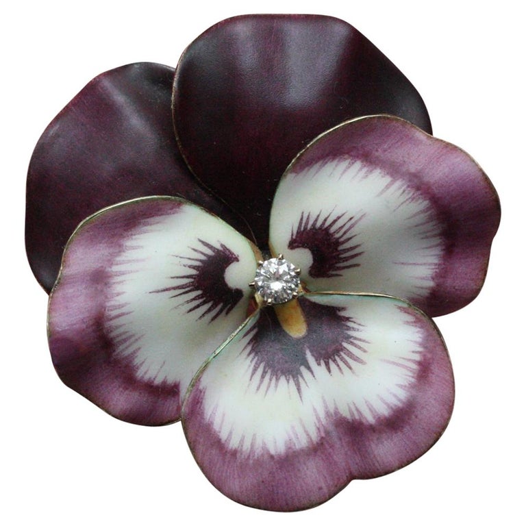 Hedges and Co. Gold and Enamel Pansy Brooch at 1stDibs