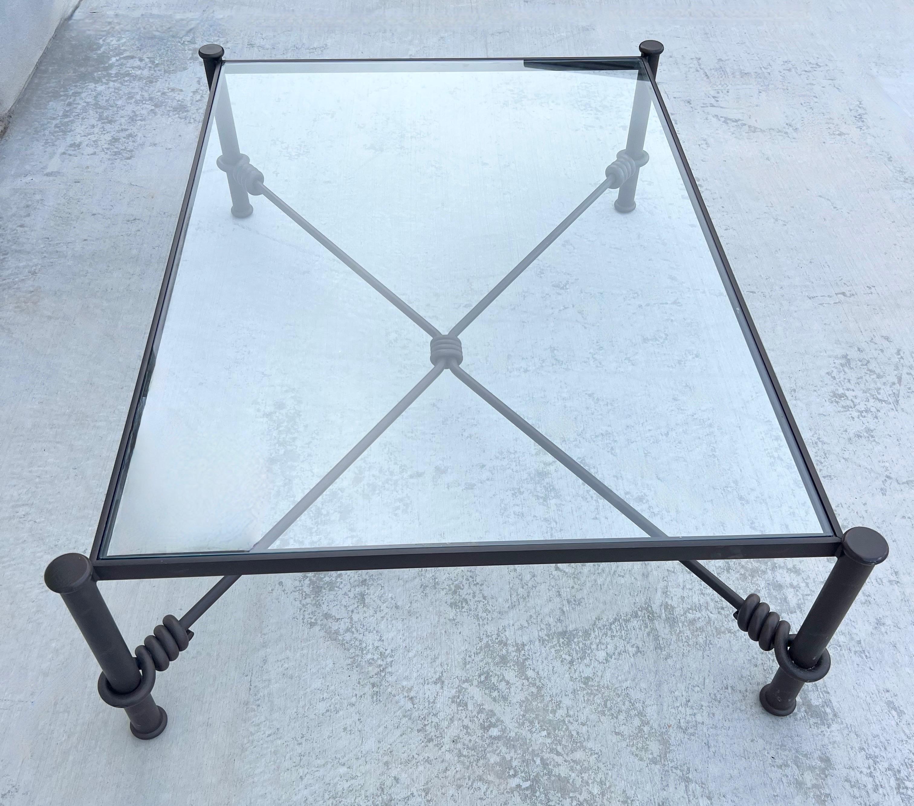 Hefty Architectural Rectangular Metal Base Coffee Table With Glass Top ...