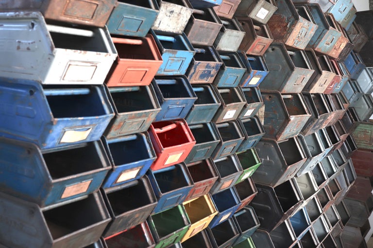 Hefty Vintage Enameled Metal Utility Bins 'medium' For Sale at 1stDibs