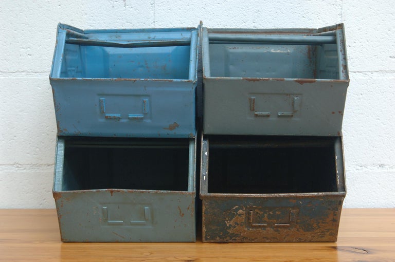 Hefty Vintage Enameled Metal Utility Bins 'medium' For Sale at 1stDibs