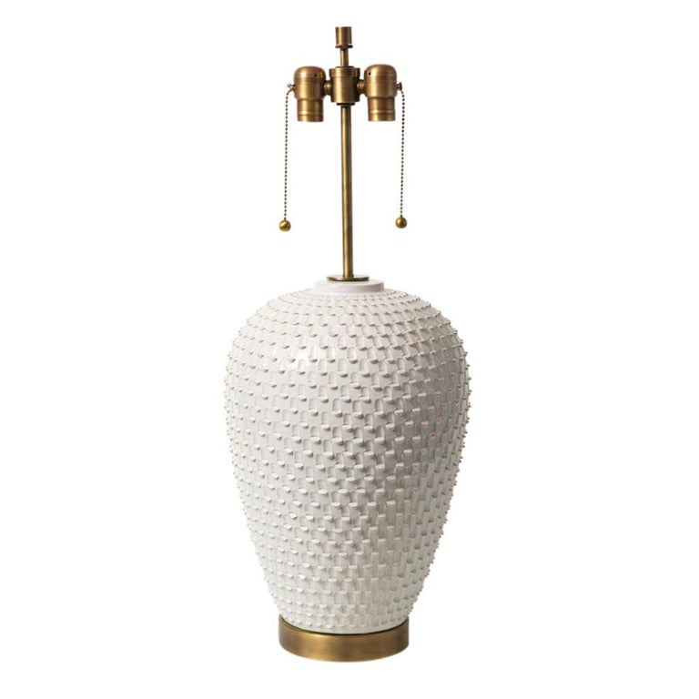 Hegnetslund Table Lamps, Ceramic, White, Textured Relief, Signed For Sale at 1stDibs