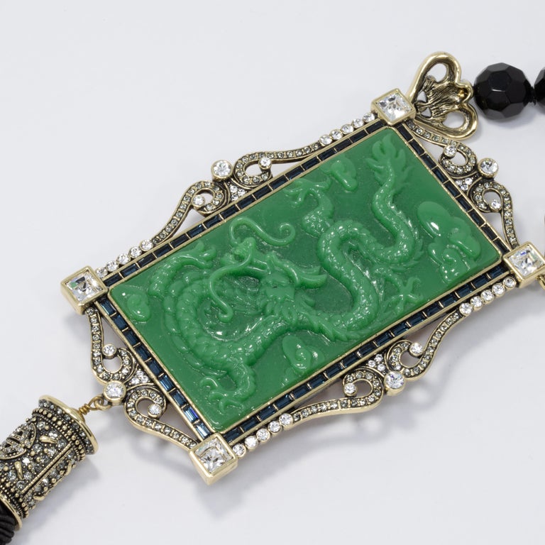 Heidi Daus Chinois Splendor Carved Jade Dragon Pendant Drop Tassel ...