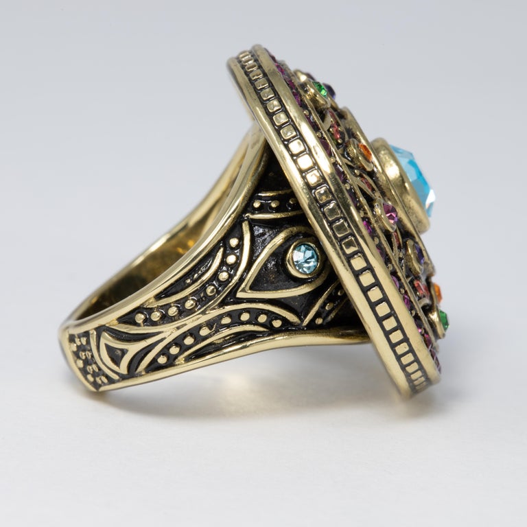 Heidi Daus Colorful Crystal Kaleidoscope Flower Cocktail Ring in Gold ...