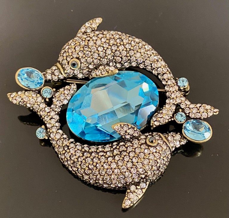 Heidi Daus Cycle of the Sea Crystal Accented Dolphins Pair Pin Brooch ...