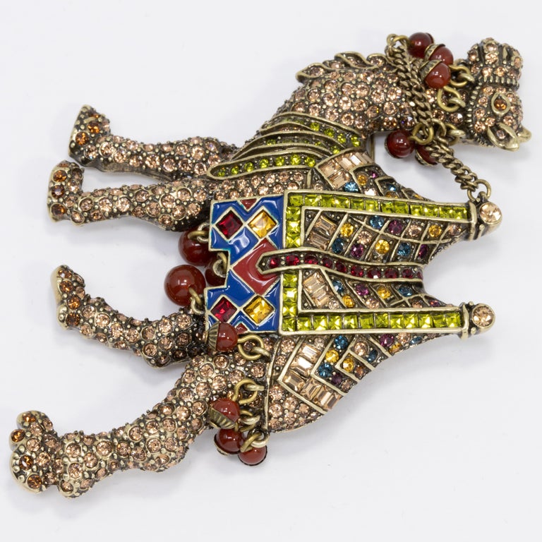 Heidi Daus Elegant Expedition Jeweled Camel Pin Brooch, Antique Brass ...