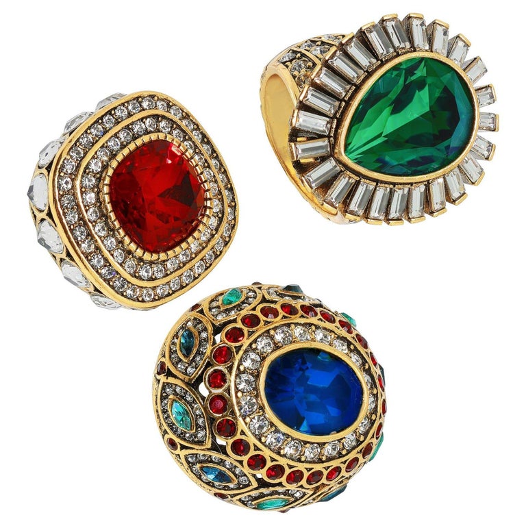 Heidi Daus Enchante Magnetic Ring Set of 3 Red Multi For Sale at 1stDibs