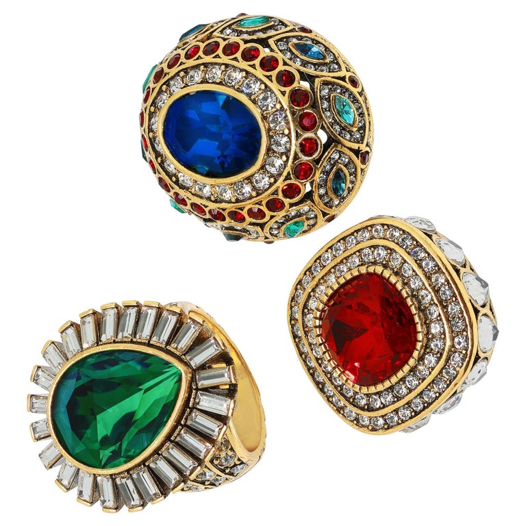 Heidi Daus Enchante Magnetic Ring Set of 3 Red Multi For Sale at 1stDibs