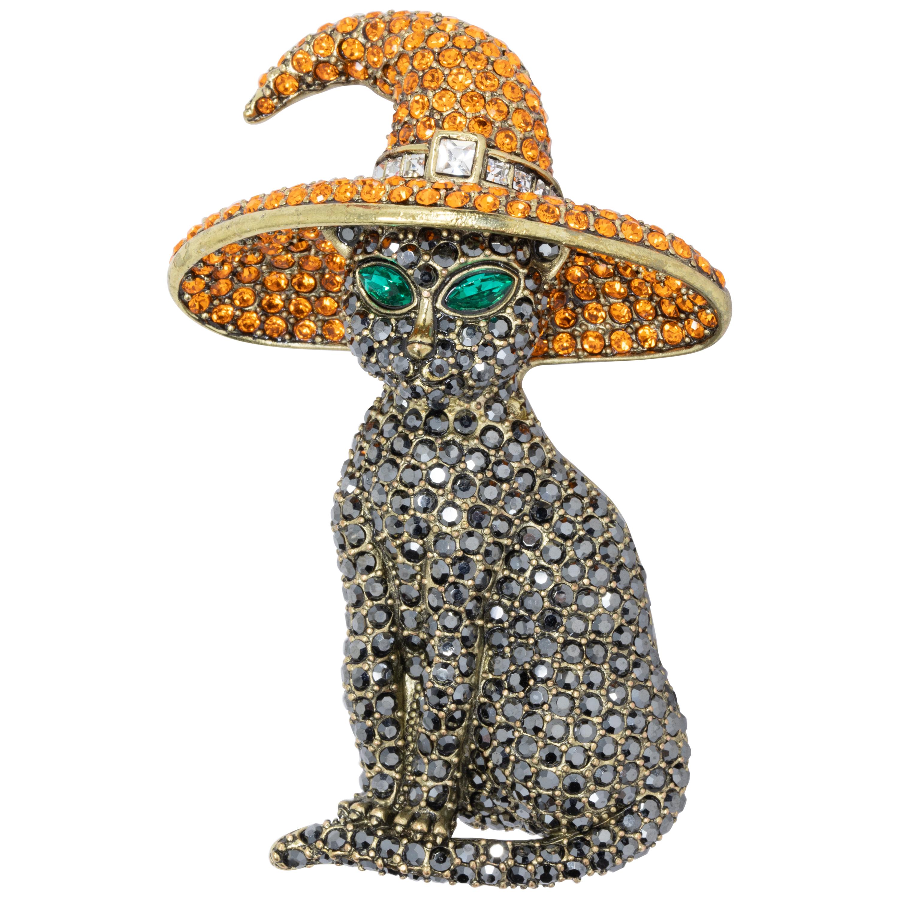 Heidi Daus Halloween Hocus Pocus Crystal Accented Witch Hat Cat Pin ...