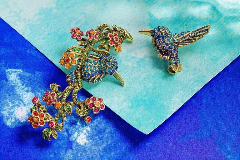 Heidi Daus Humming Harmony Crystal Accented Bird Pin Brooch Set For ...