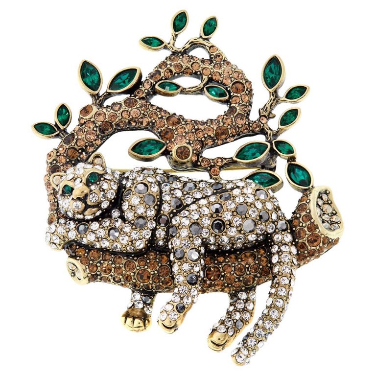 Heidi Daus Lazy Leopard Crystal Pin Brooch For Sale at 1stDibs