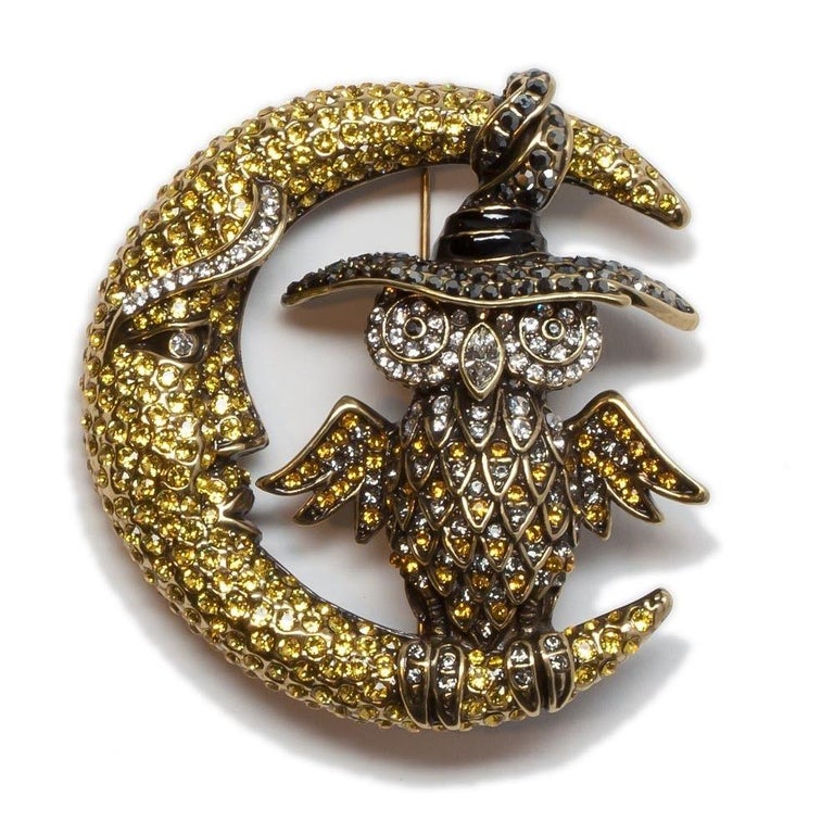 Heidi Daus Moonlighting Owl on Moon Crystal Accented Pin Brooch For ...