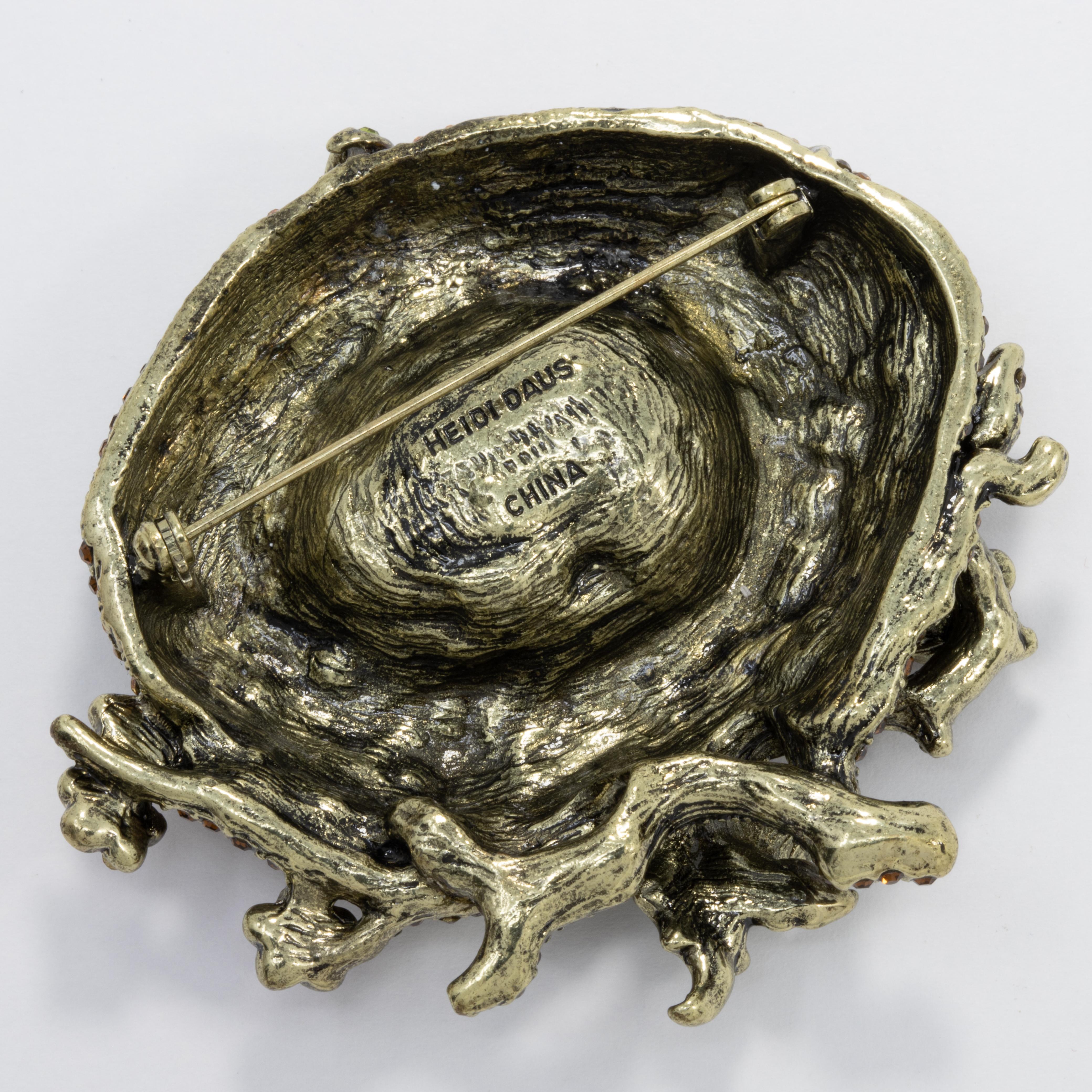 Heidi Daus "On a Lark" Bird's Nest Crystal Pin, Brass Tone, Turquoise ...