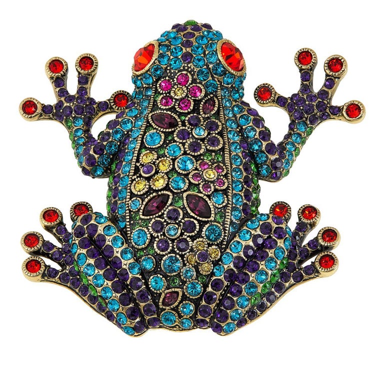 Heidi Daus Signed Fabulous Frog Crystal Accented Pin Brooch For Sale at ...
