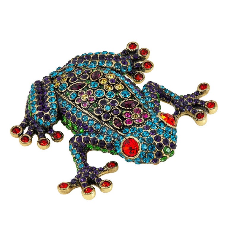 Heidi Daus Signed Fabulous Frog Crystal Accented Pin Brooch For Sale at ...