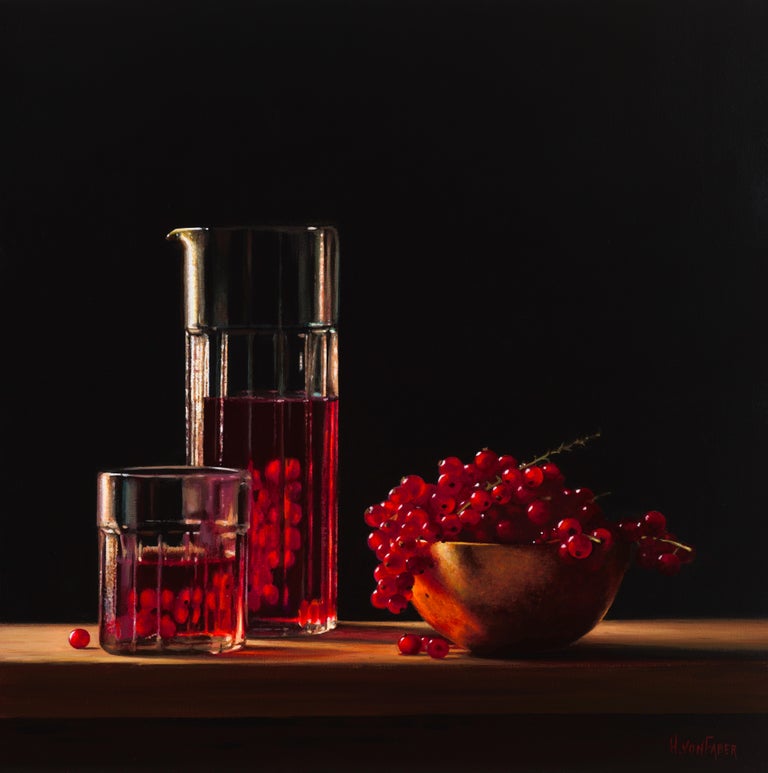 Heidi von Faber - Red Currents in a Golden Bowl - original modern classical still dutch hyper ...
