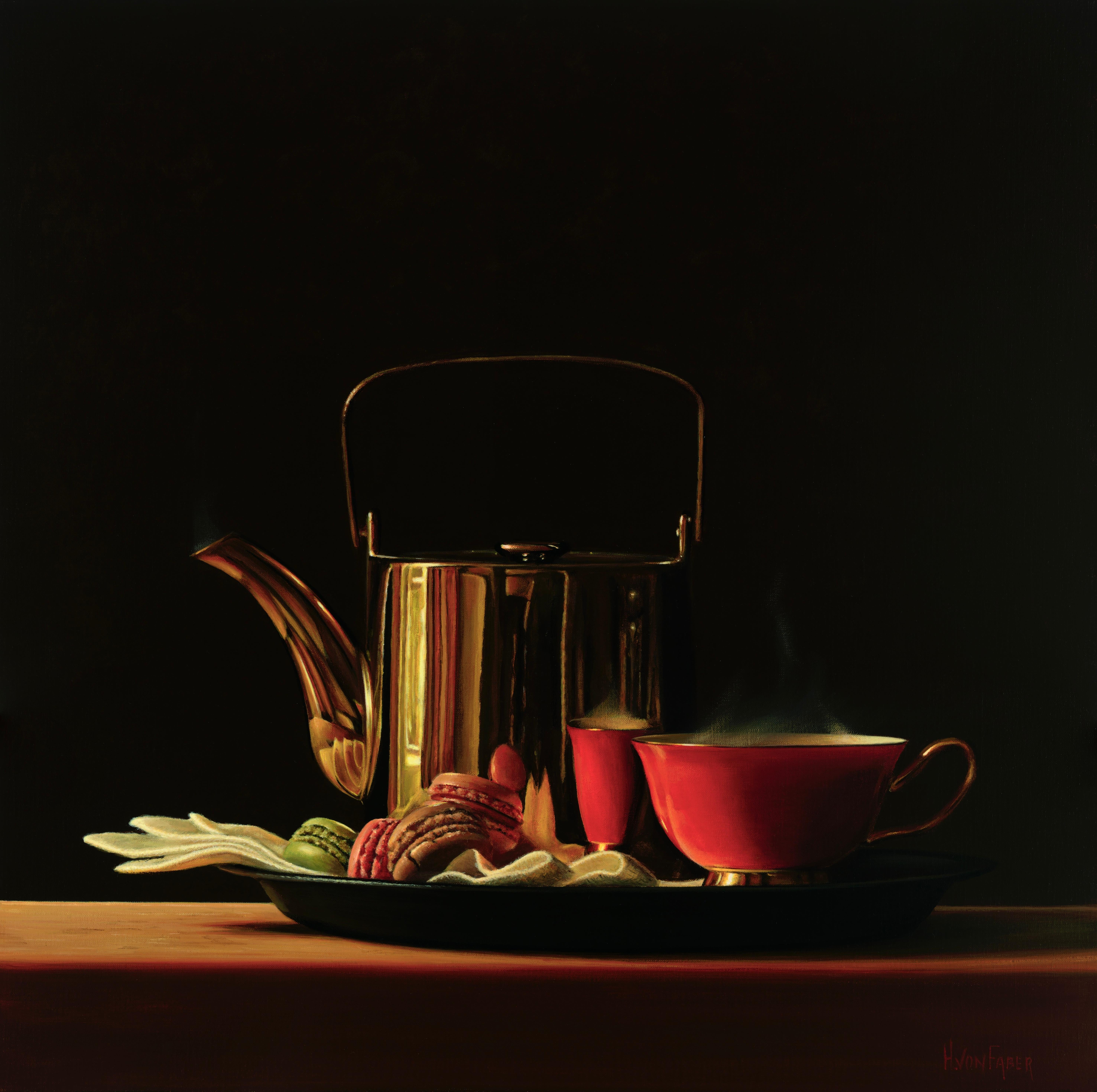 Heidi von Faber - Tea and Macarons -original modern realism still life ...