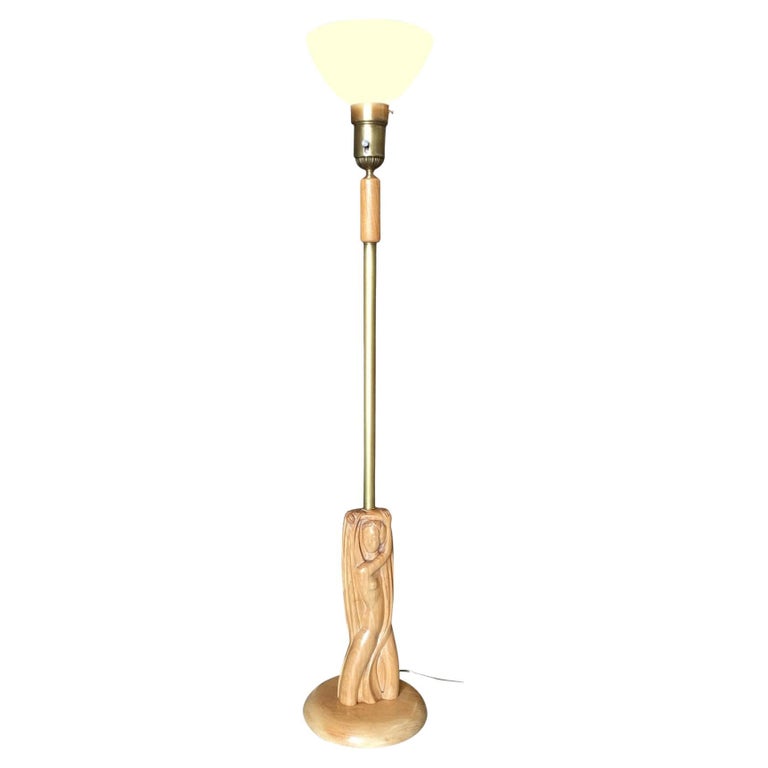 Heifetz Style Hand Carved Nude Female Bust Torchiere Floor Lamp For ...