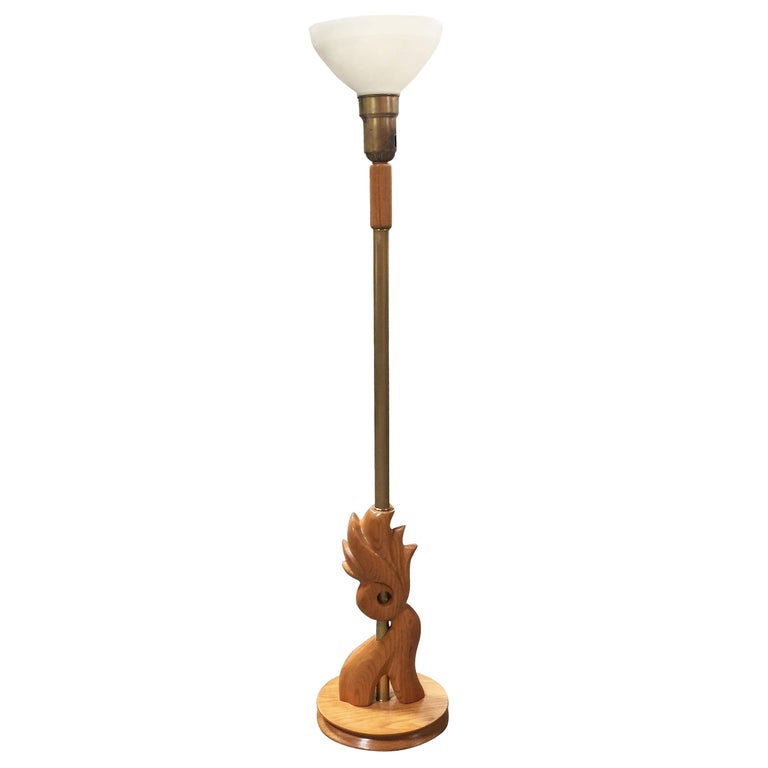 Heifetz Style Hand Carved Torchère Floor Lamp For Sale at 1stDibs