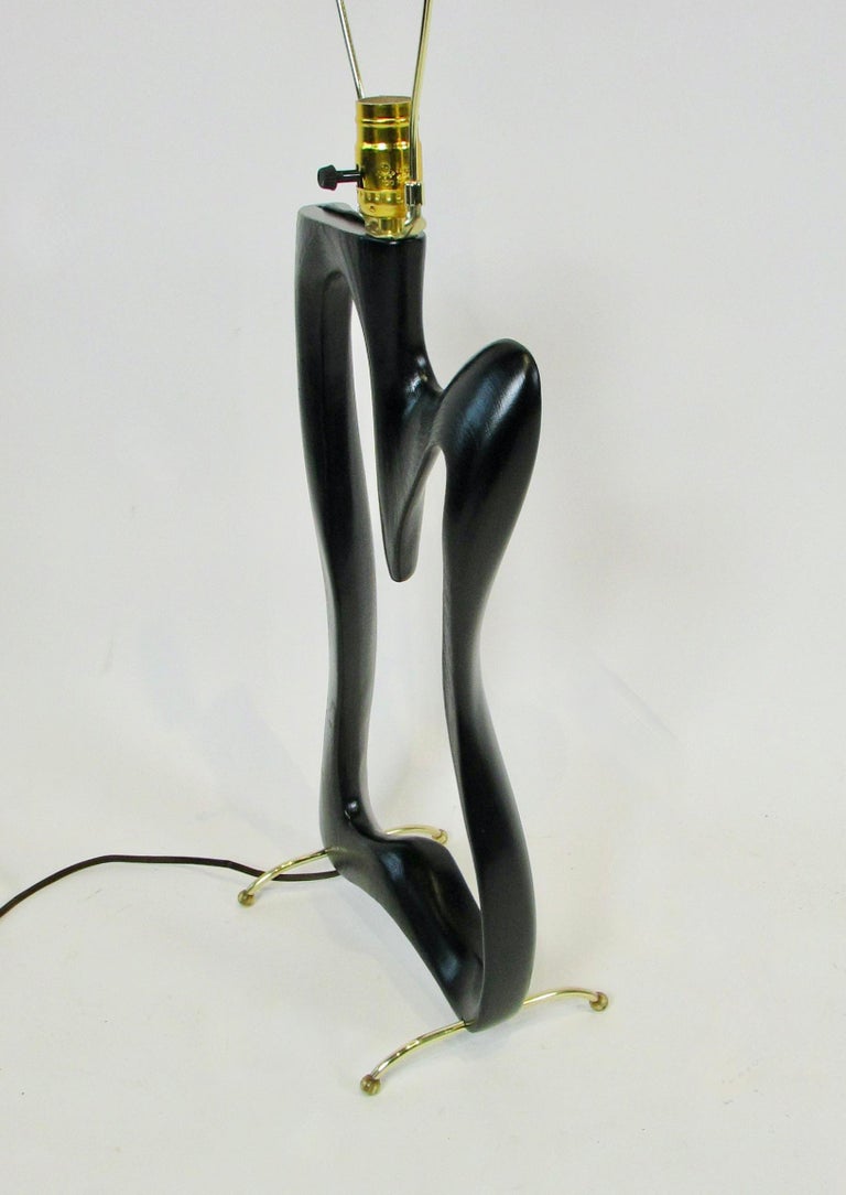 Heifetz Style Sculpted Organic Form Ebonized Ash Table Lamp on Brass ...