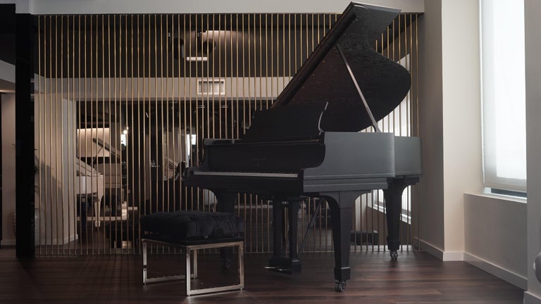 Upholstered Piano Bench Plated in Gloss Gold. Height Adjustable Piano ...