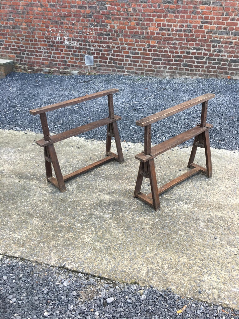 Height Adjustable Trestles, Wood, circa 1930 For Sale at 1stDibs