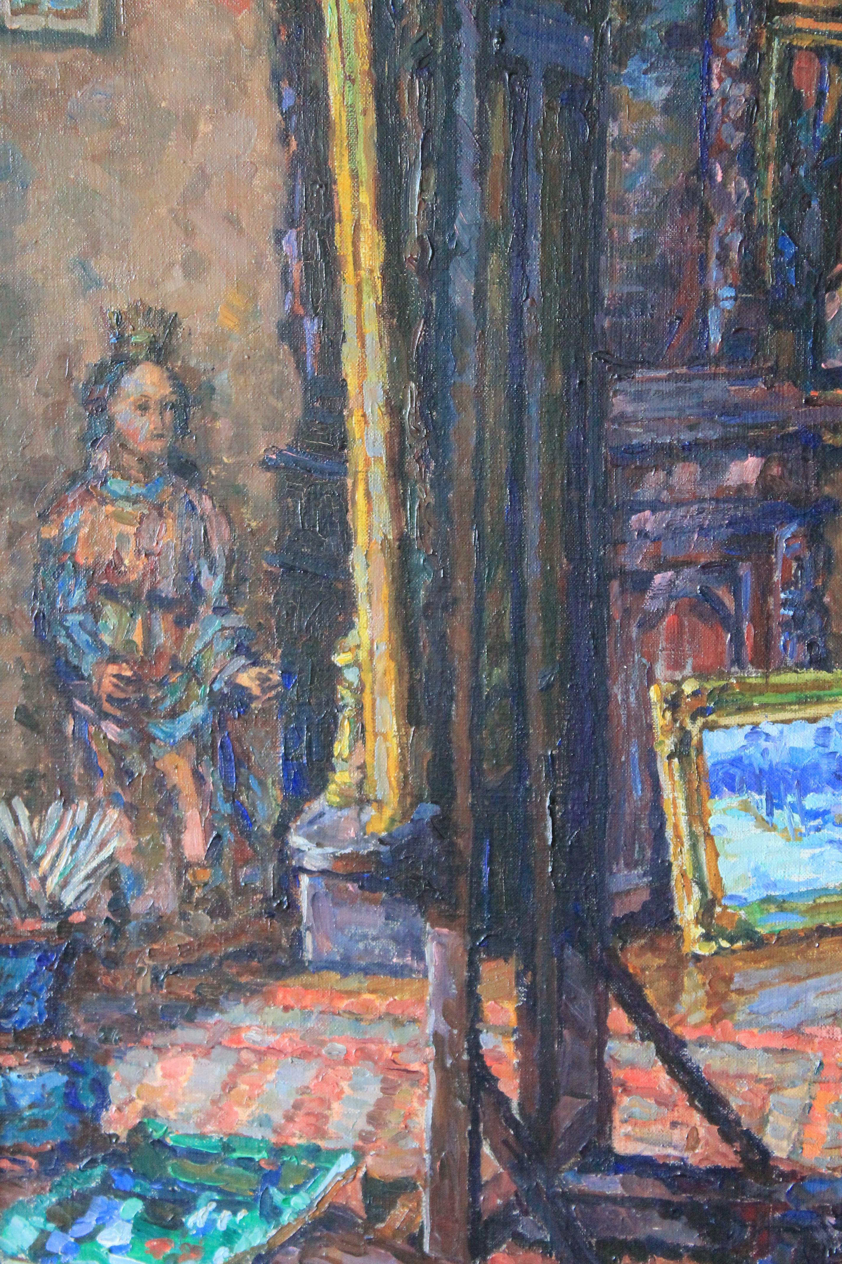 Heinrich Gustave - Vintage impressionist interior scene of an artist's ...