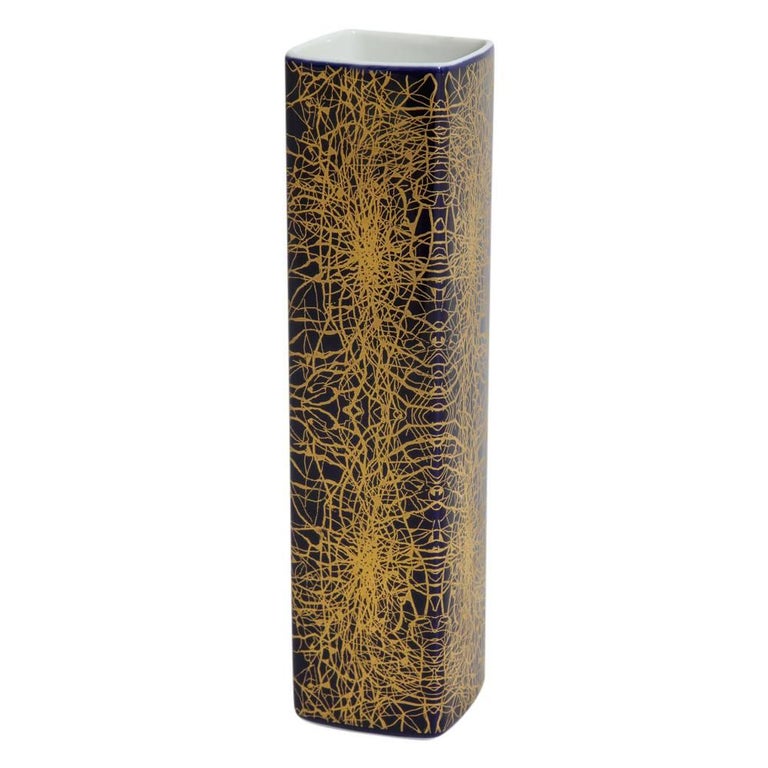 Heinrich Porcelain Vase, Gold and Cobalt Blue, Signed For Sale at 1stDibs