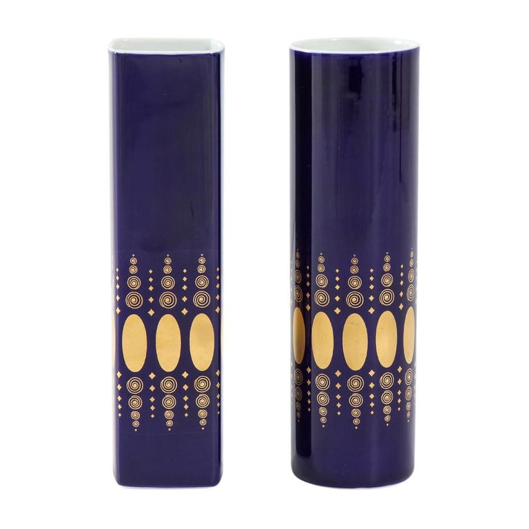 Heinrich Porcelain Vases, Cobalt Blue and Gold, Signed For Sale at 1stDibs