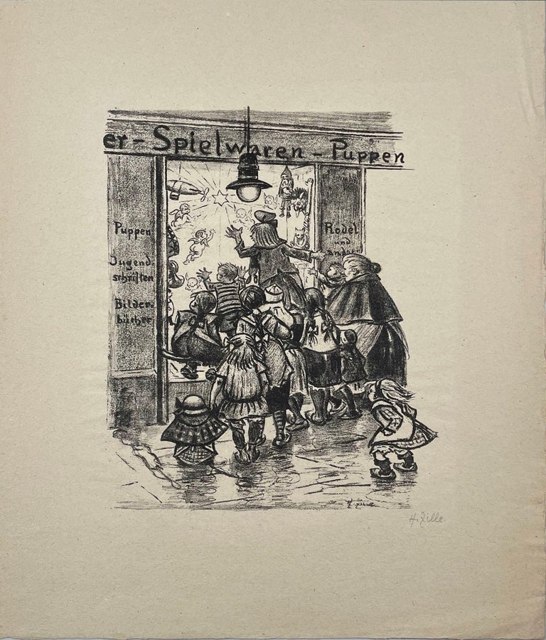 Heinrich Zille - Vor dem Weihnachtsladen (In Front of the Christmas Shop) For Sale at 1stDibs