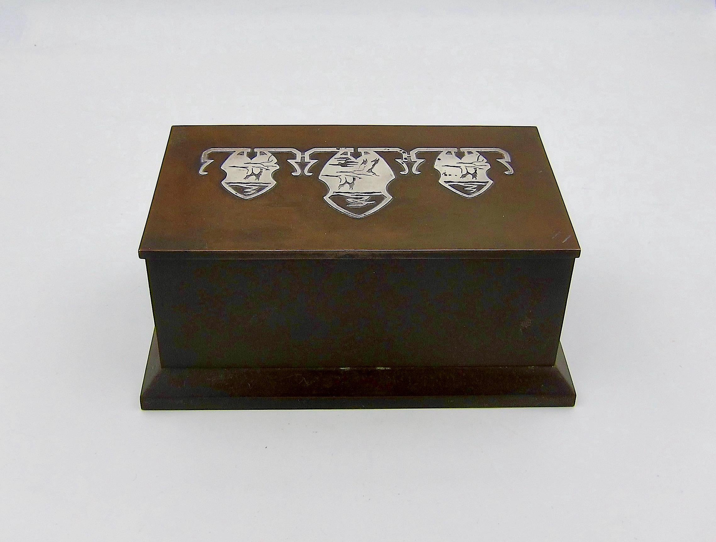 Heintz Art Metal Sterling on Bronze Cigar Box with Silver Geese at 1stDibs