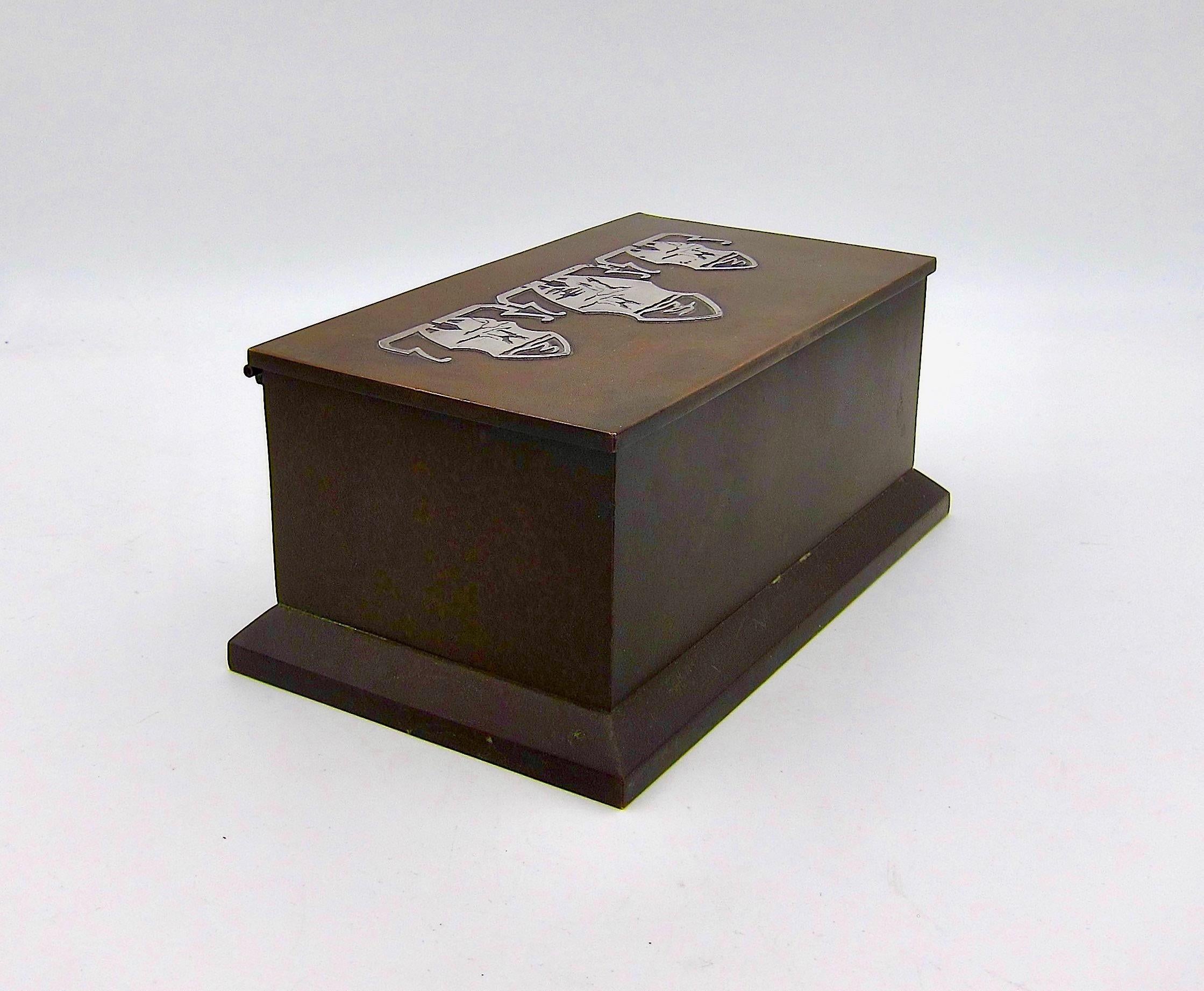 Heintz Art Metal Sterling on Bronze Cigar Box with Silver Geese at 1stDibs