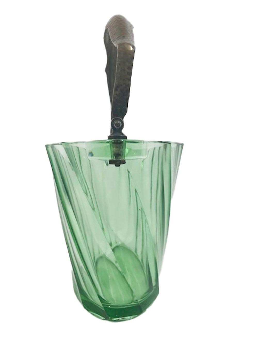 Heisey Art Deco Swirled Oval Ice Pail with Hammered Copper Handle at ...