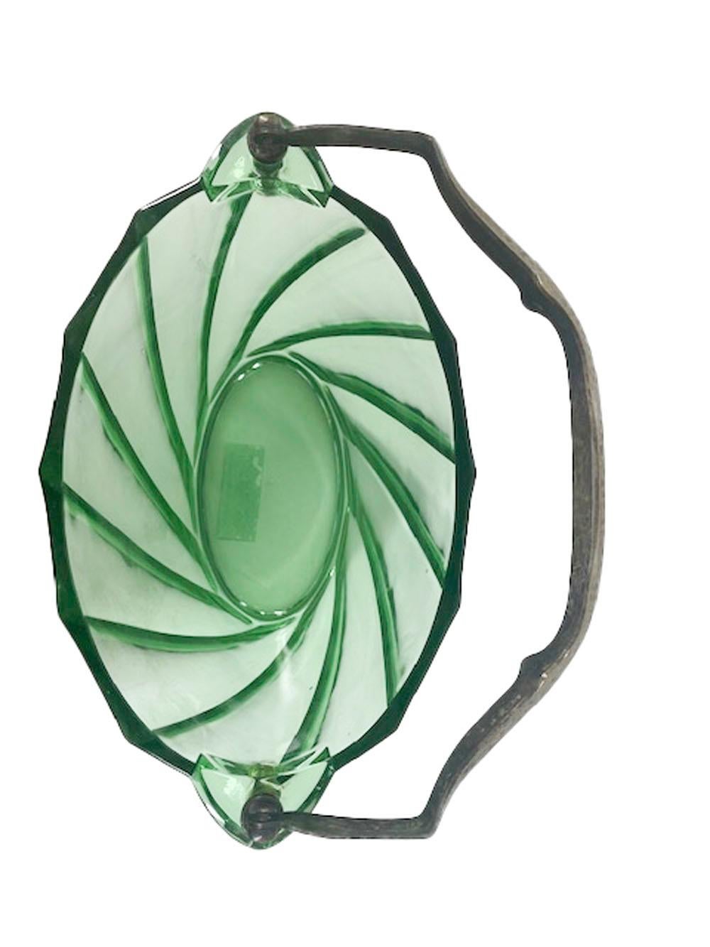 Heisey Art Deco Swirled Oval Ice Pail with Hammered Copper Handle at ...