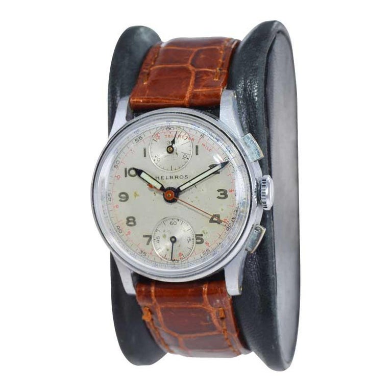 Helbros Steel Art Deco Chronograph with Original Patinated Dial, circa ...
