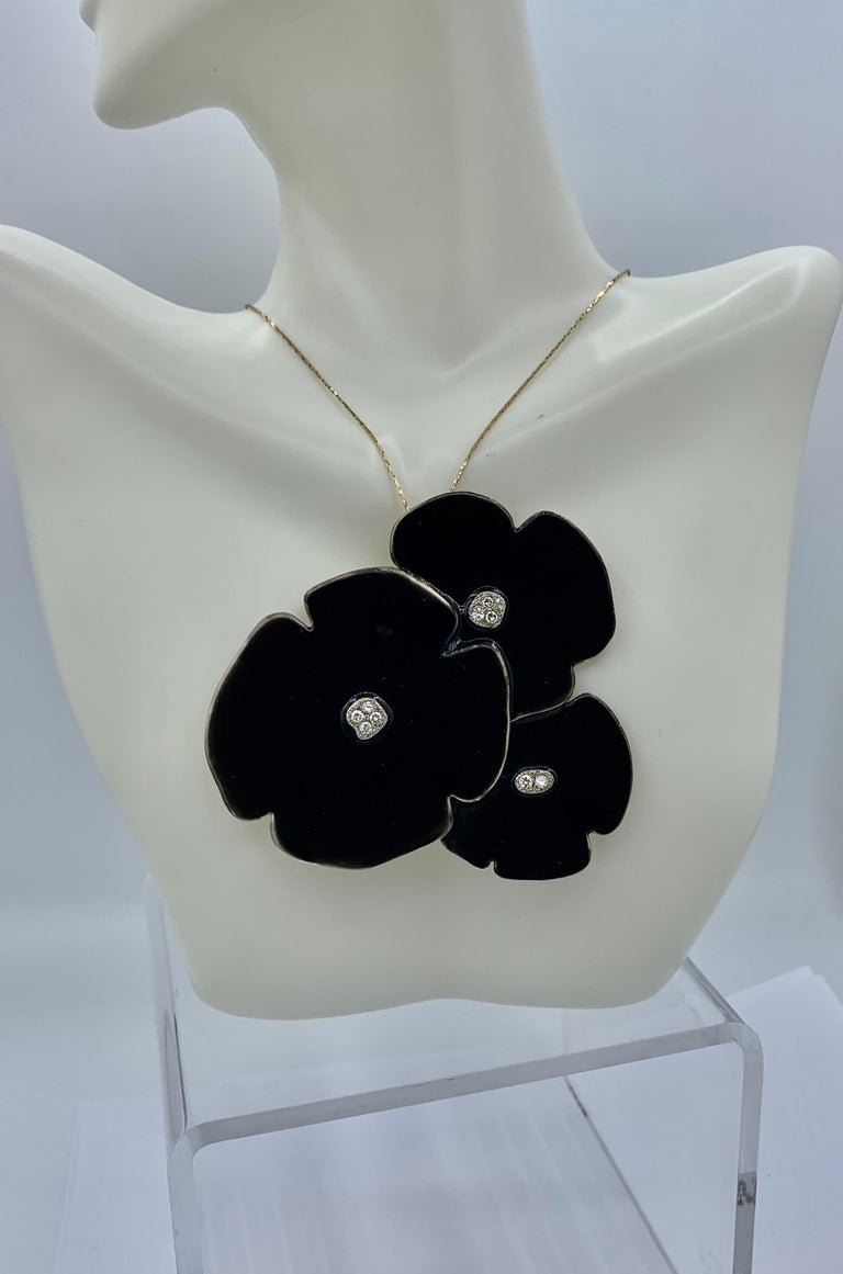 Helen Blythe-Hart Diamond Poppy Flower Pendant Brooch Necklace 14 Karat ...