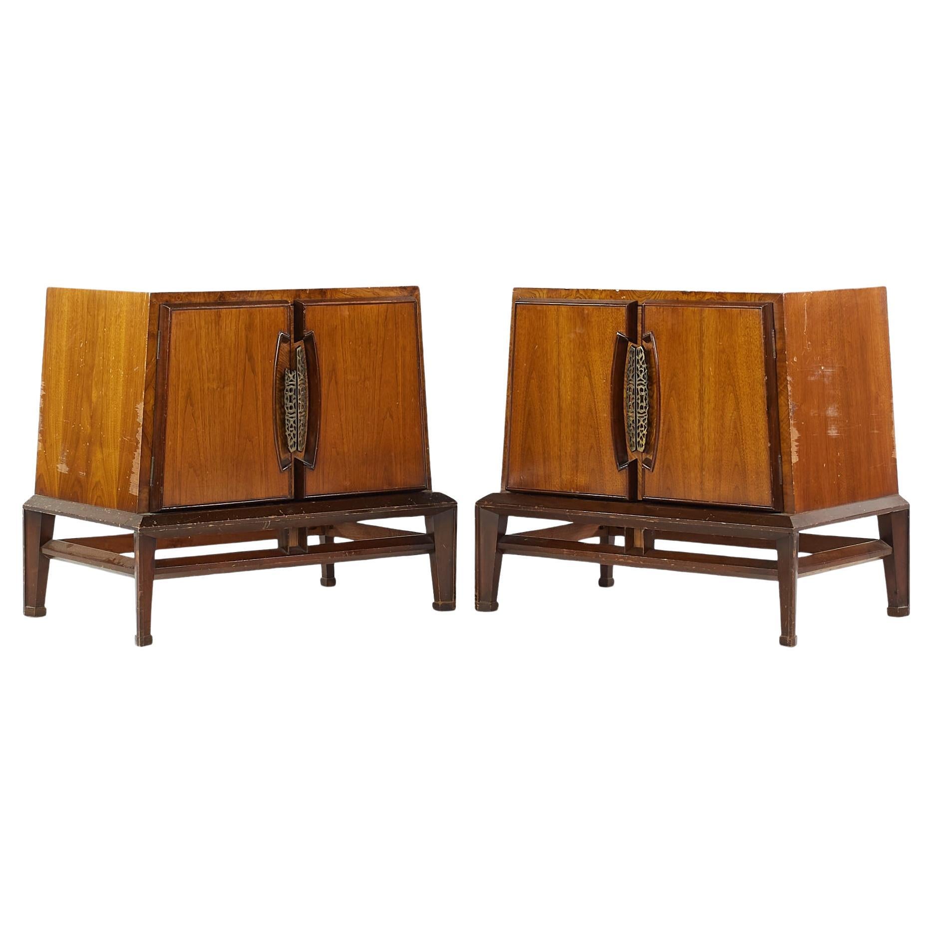 Luxe Single Modern Nightstand in Dark Walnut with Brass Hardware at 1stDibs