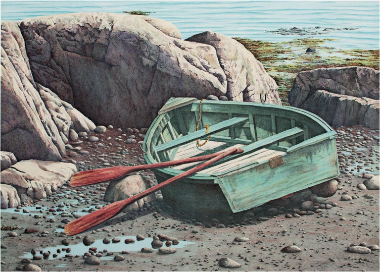 Helen Rundell - "Ebb Tide," Original Color Rowboat Seaside Lithograph ...