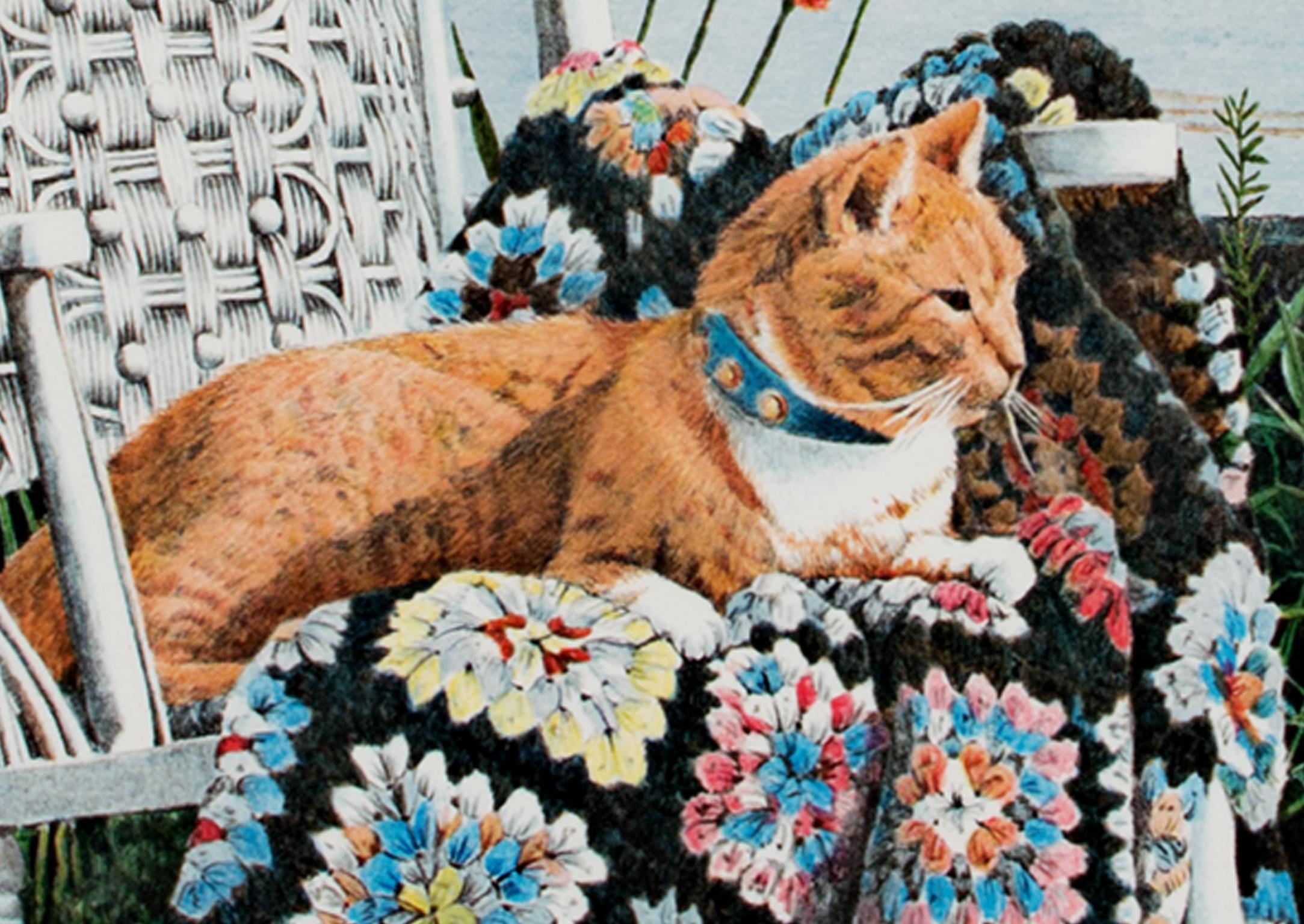 Helen Rundell - "In The Rocking Chair, " Feline Color Lithograph signed ...