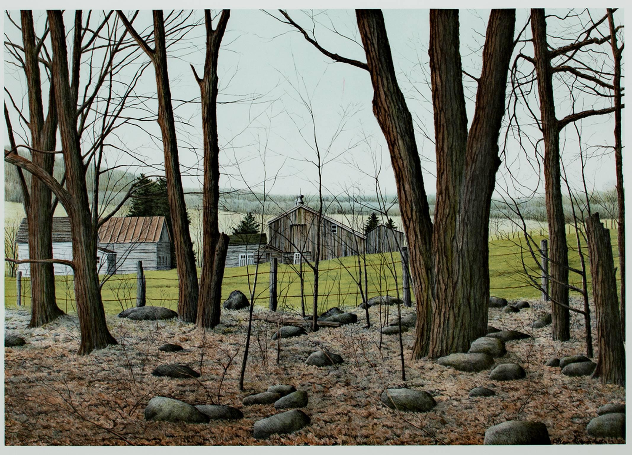 Helen Rundell - "Wooded Stead, " Original Color Lithograph Landscape ...