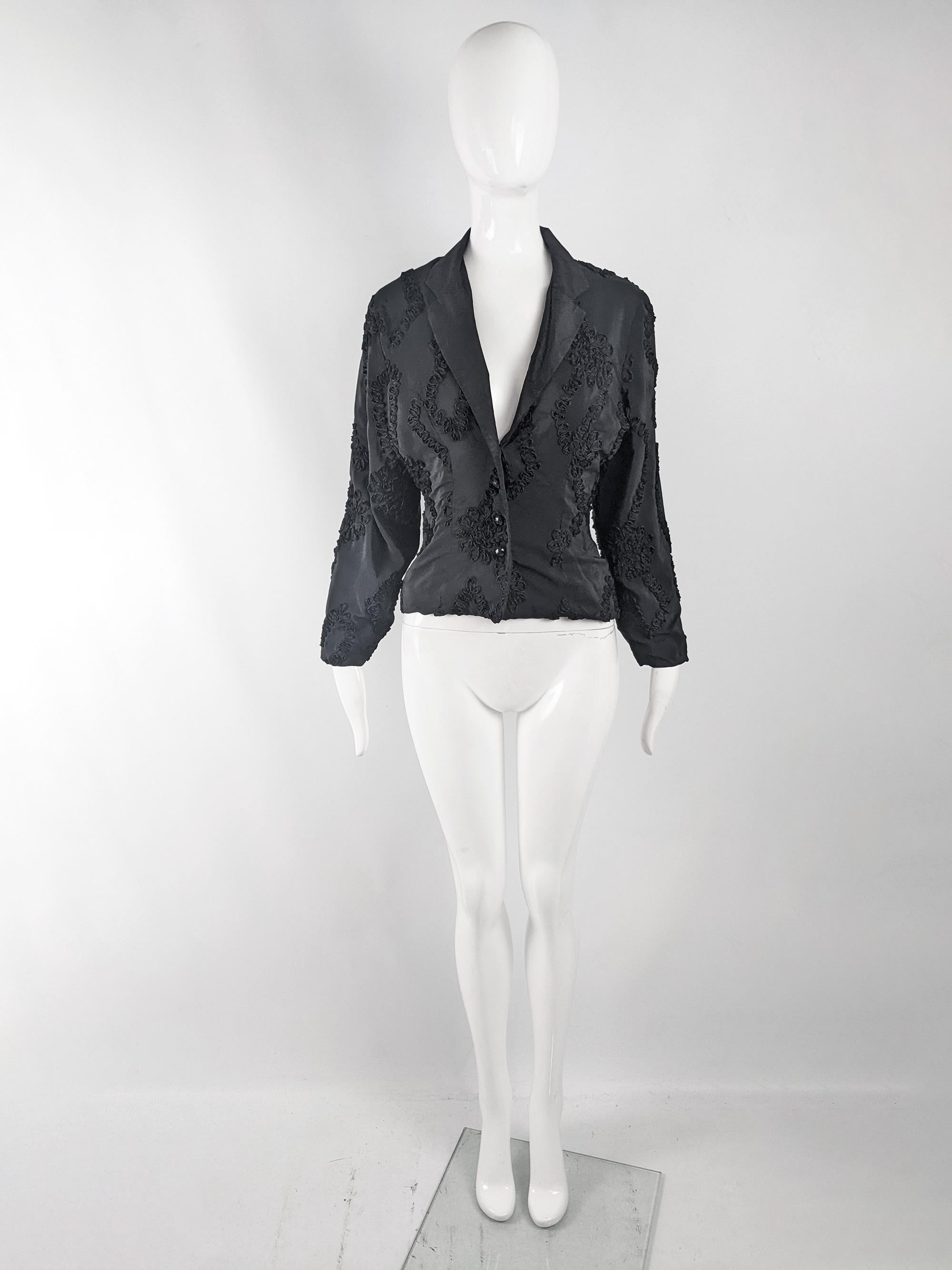 Helen Storey Vintage Black Silk Womens Nipped Waist Blazer Jacket ...