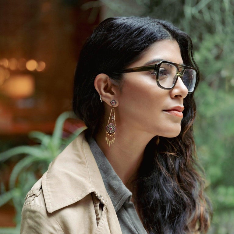 Helena Gold Diamond and Ruby Earrings For Sale at 1stDibs