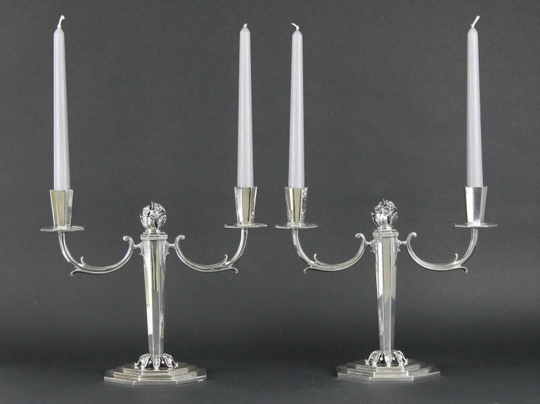 Helge Lindgren Swedish Modern Silver Candelabras Stockholm, 1943 For ...