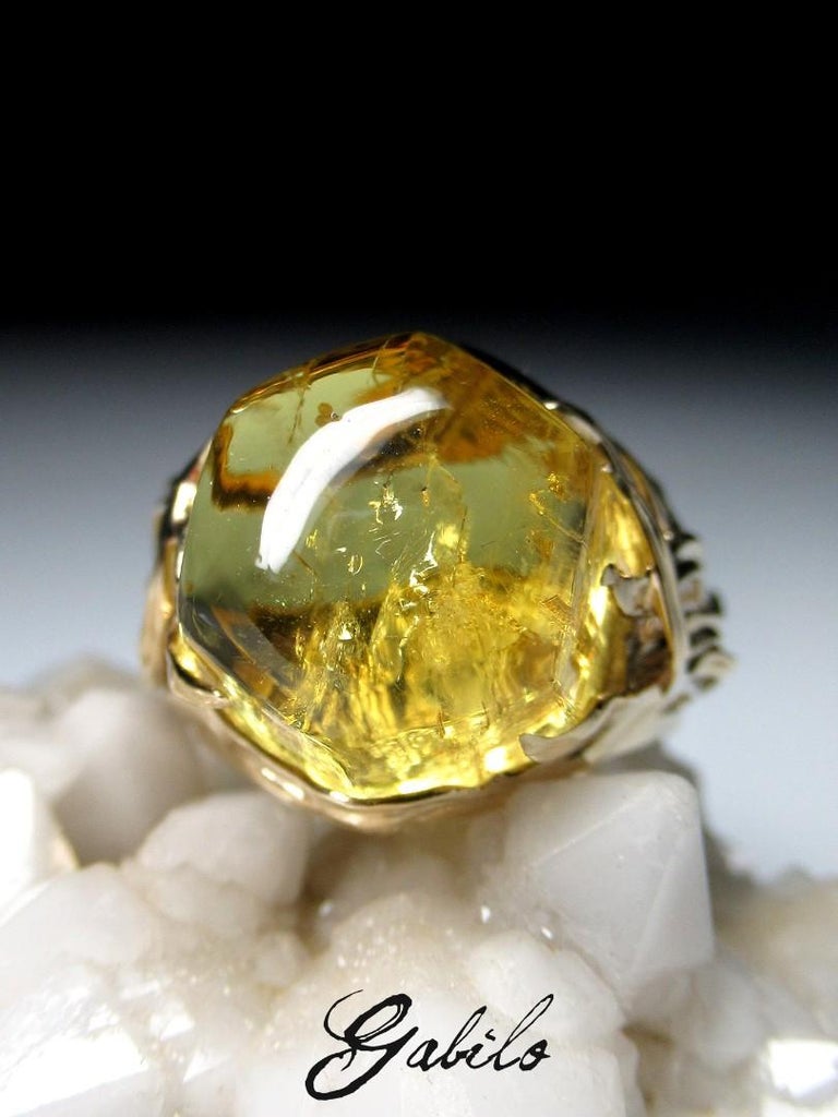 Heliodor Gold Ring Cabochon Beryl Translucent Dandelion Vivid Yellow ...
