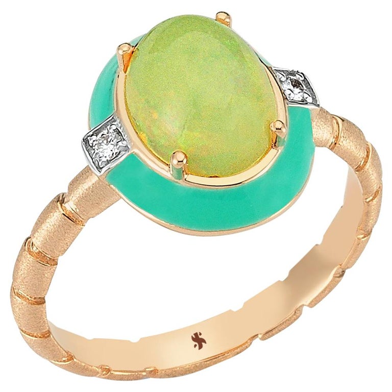 Customizable Helios Ring in Rose Gold with Opal and White Diamond For ...
