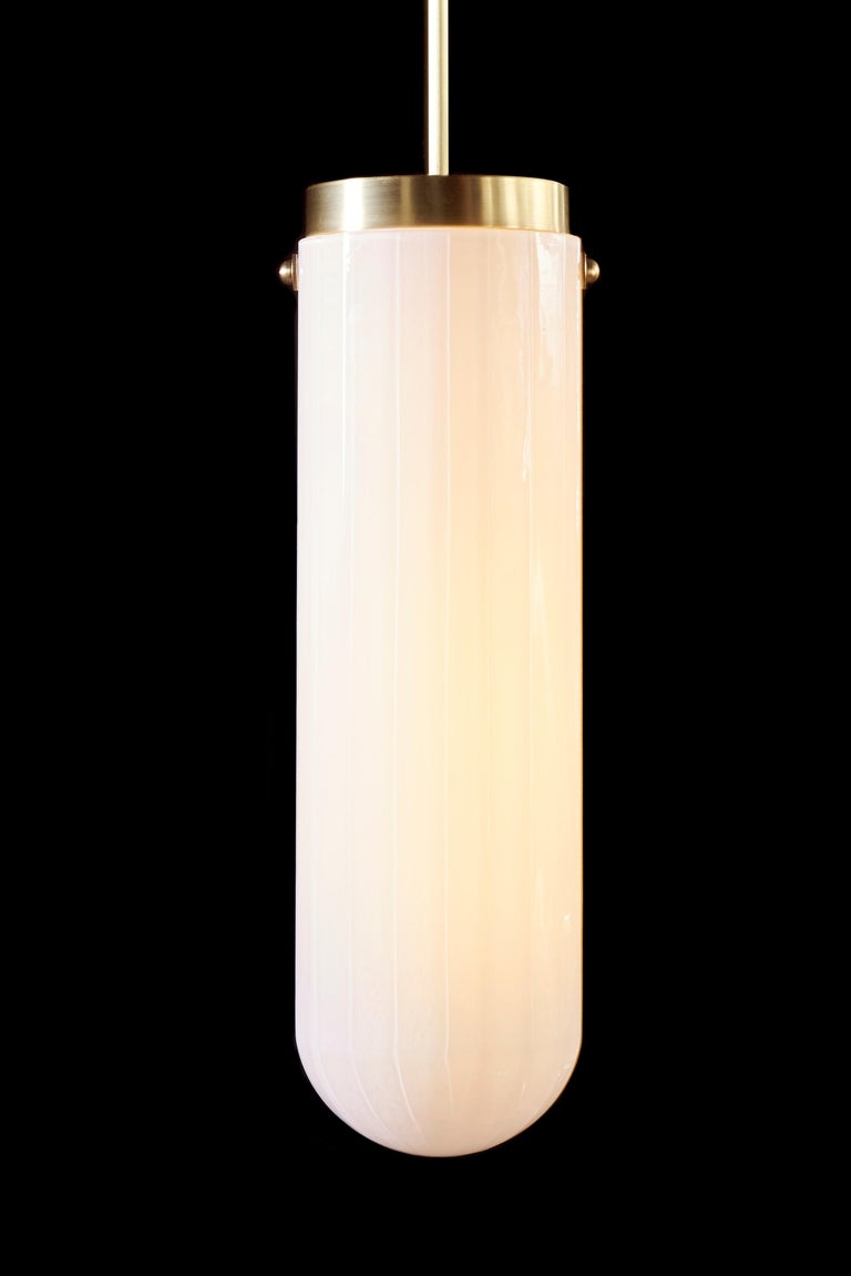 Helios Streamline Moderne Inspired Blown Glass and Brass Pendant Lamp ...
