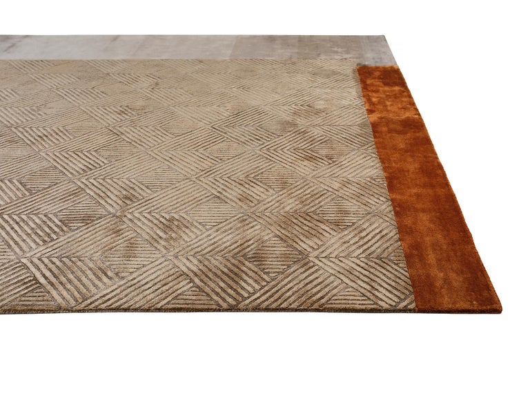 HELIX Hand Knotted Contemporary Silk Rug in Rust and Blue Colours by ...