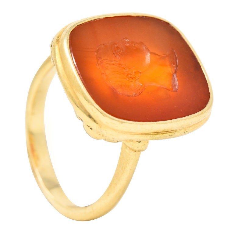 Hellenistic Victorian Carnelian Intaglio 14 Karat Yellow Gold Julius ...
